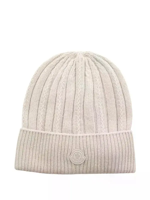 Moncler 2020s Logo-patch Ribbed-knit Beanie Hat - Neutrals