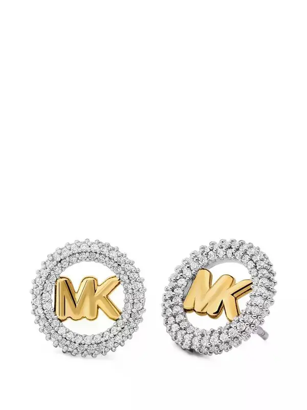 Michael Kors Small Pavé Logo-charm Two-tone Stud Earrings - Silver