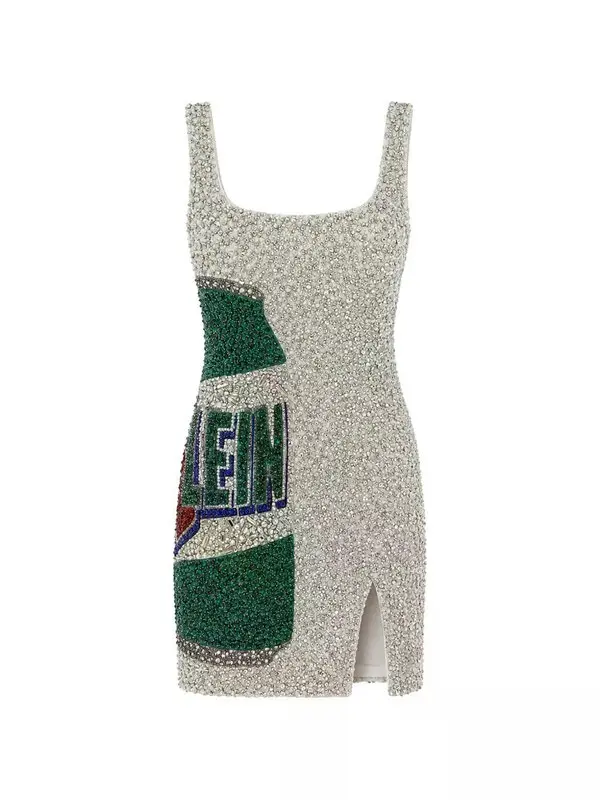 Philipp Plein Crystal-embellished Slit-detail Mini Dress - Silver
