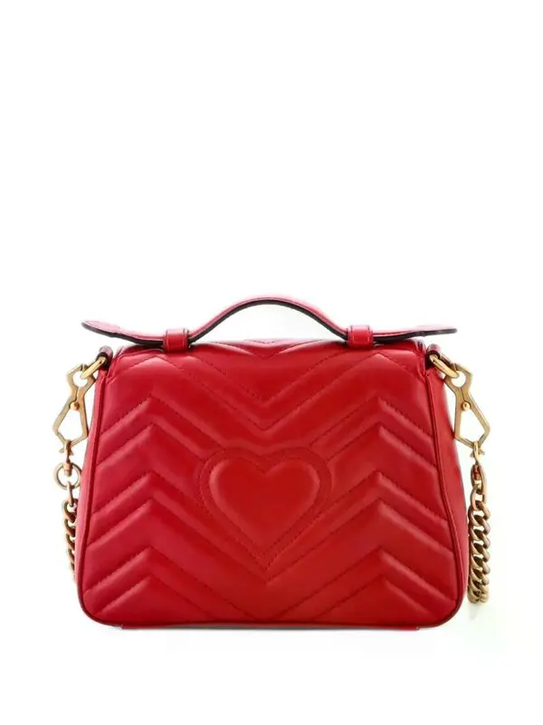 Gucci Gg Marmont Top Handle Flap Bag Matelasse Leather Mini Satchel - Red