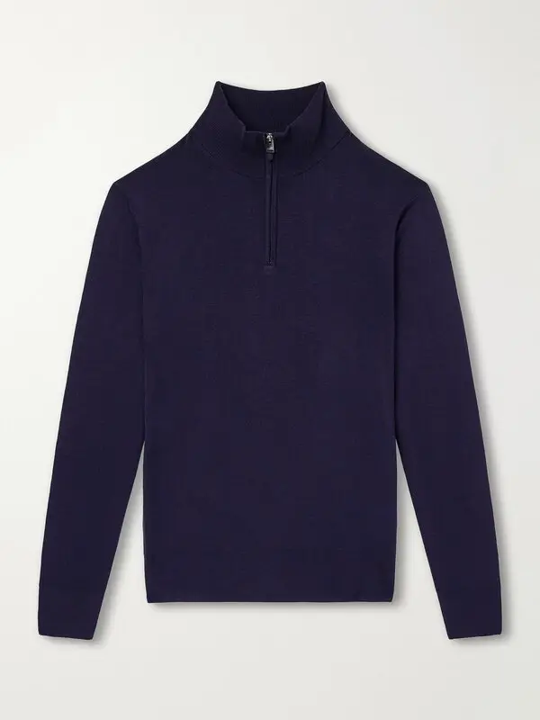Canali Rib-trimmed Wool Half-zip Sweater