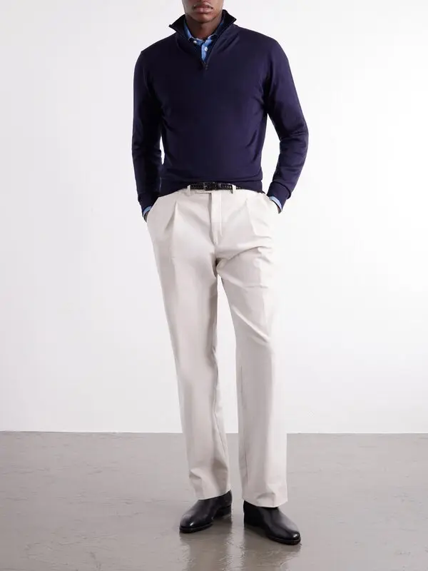 Canali Rib-trimmed Wool Half-zip Sweater