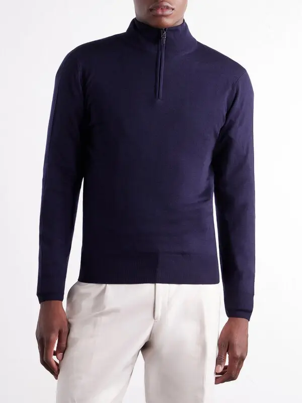 Canali Rib-trimmed Wool Half-zip Sweater