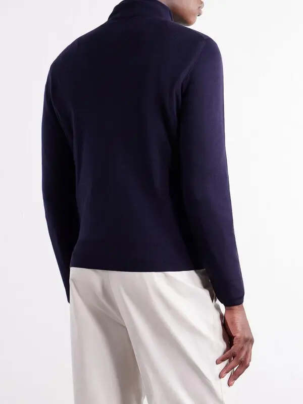 Canali Rib-trimmed Wool Half-zip Sweater