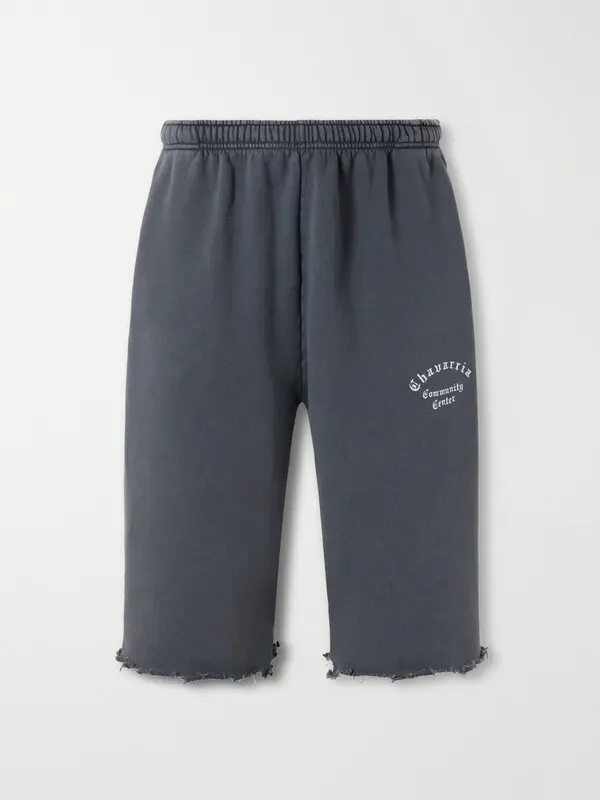 WILLY CHAVARRIA Community Center Distressed Logo-print Cotton-jersey Shorts - Gray