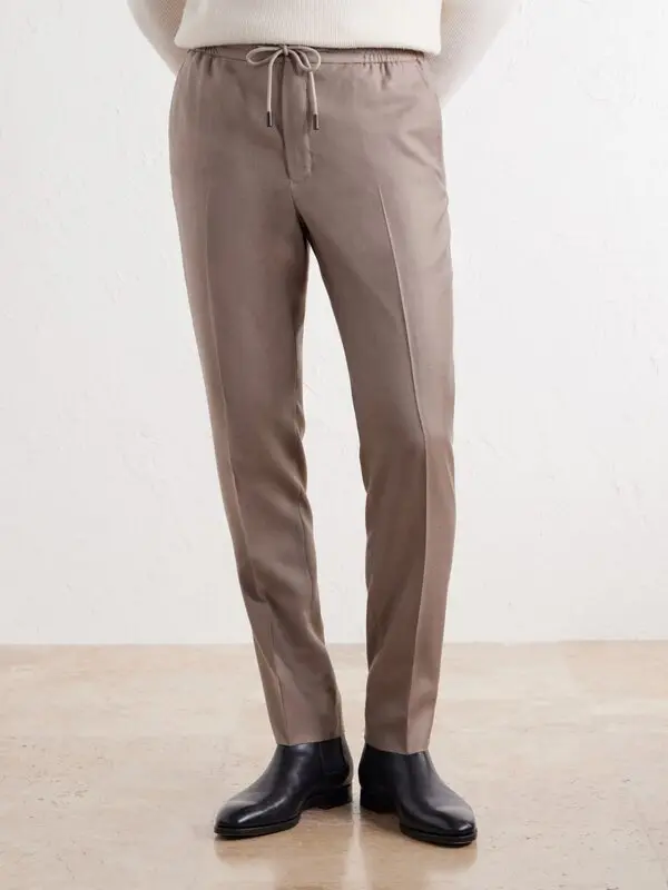 SLOWEAR Tapered Wool And Silk-blend Twill Drawstring Trousers