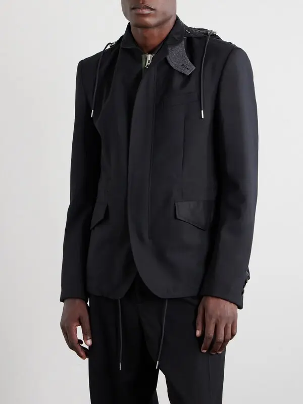 Sacai Grain De Poudre And Shell Hooded Blazer