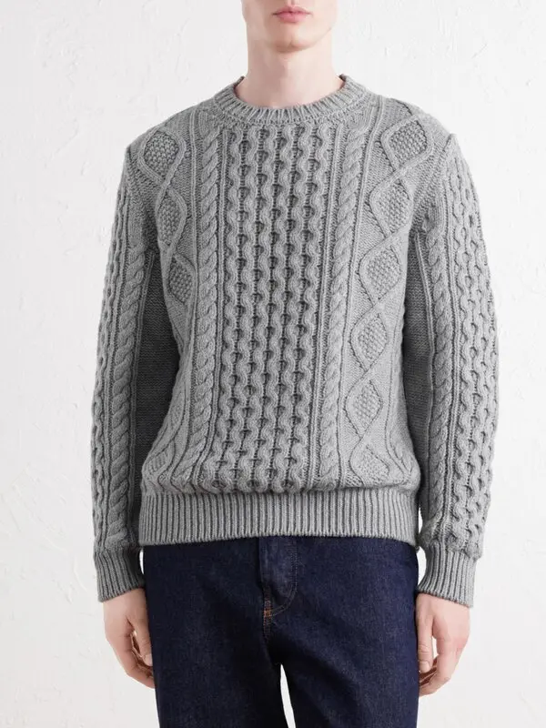 Anderson & Sheppard Aran Cable-knit Wool And Cashmere-blend Sweater