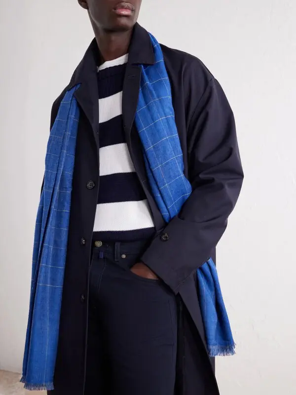 Anderson & Sheppard Frayed Checked Cashmere-twill Scarf