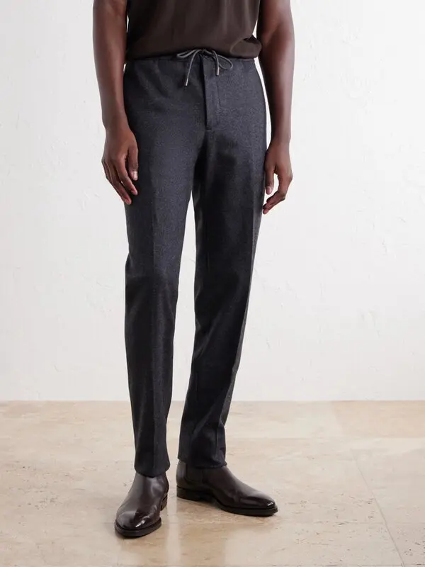 SLOWEAR Straight-leg Cashmere-flannel Drawstring Trousers