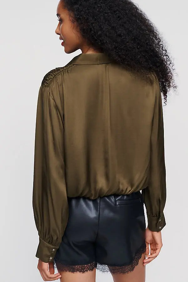 Anthropologie Silken Cched Blouse - Olive