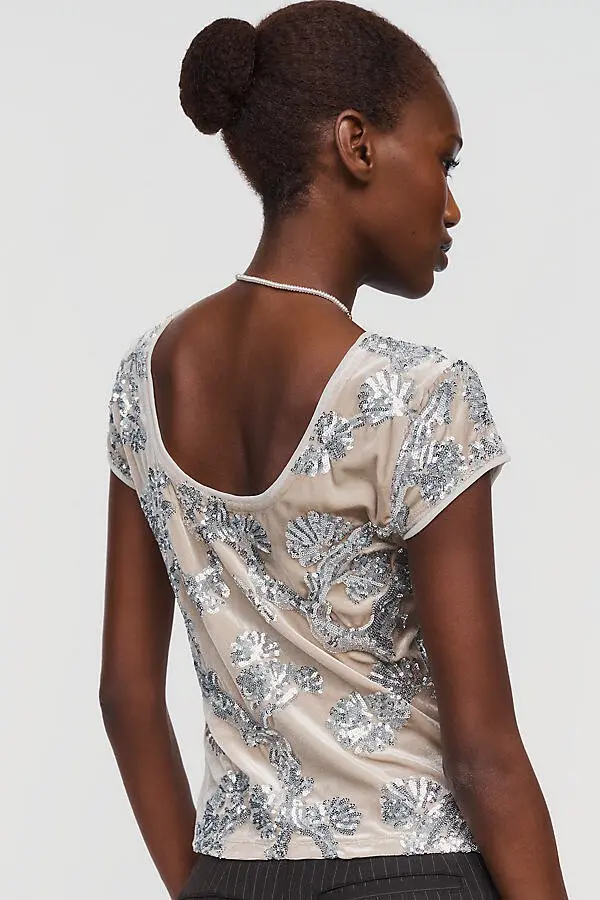 Anthropologie Maeve Embellished Scoop Neck Top
