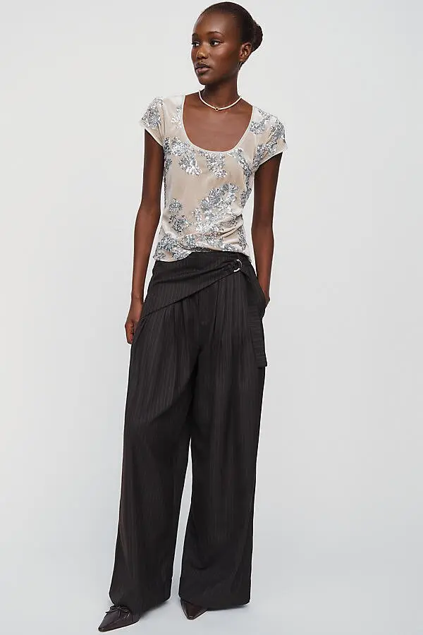 Anthropologie Maeve Embellished Scoop Neck Top