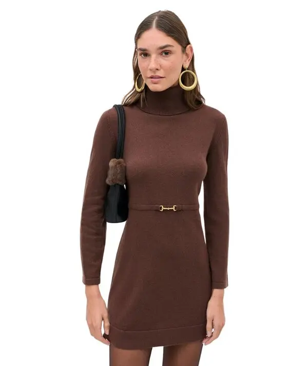 Rixo Aly Cashmere Blend Mini Dress - Brown