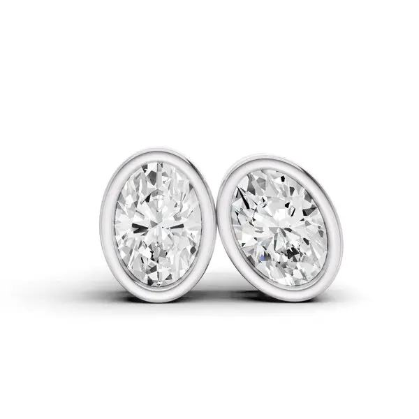 SEREIA OFFICIAL 14k Gold Studs 1 Carat Earrings Oval Bezel White Gold