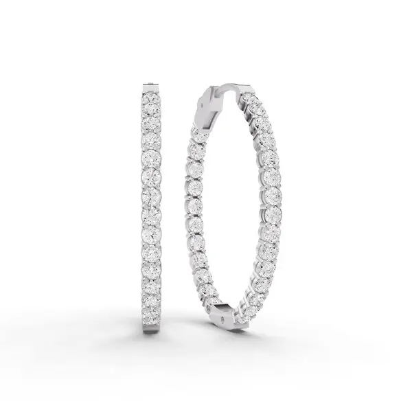 SEREIA OFFICIAL 14k Gold 2 Ct Earrings Oval In & Out Diamond Hoops White Gold - Silver