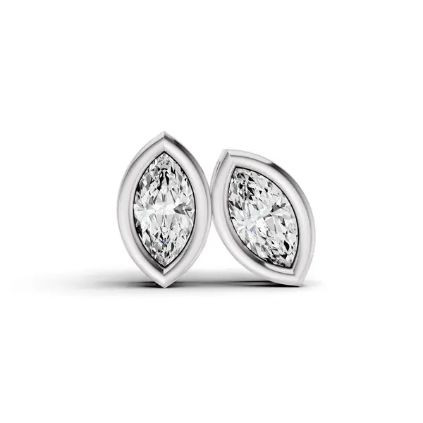SEREIA OFFICIAL 14k Gold Studs 1 Carat Marquise Bezel Solitaire White Gold