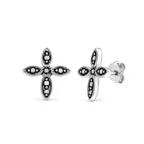 UNALOE Floral Cross Stud Earrings – Sterling - Silver