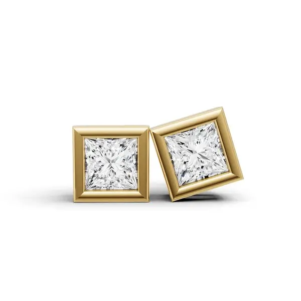 SEREIA OFFICIAL 14k Gold Studs 0.5 Carat Earrings Princess Bezel Gold - Yellow