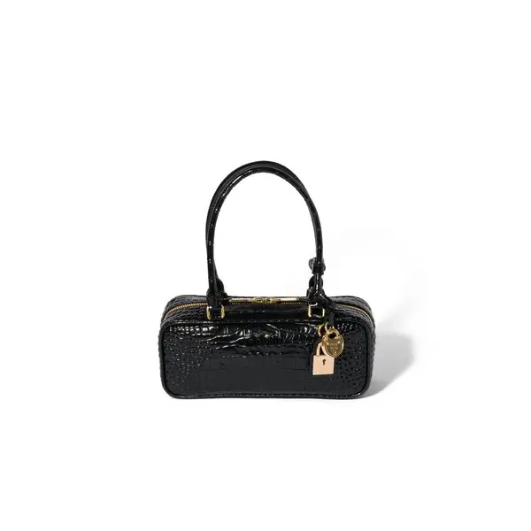 Miu Miu Beau Bag In Crocodile Embossed Leather - Black