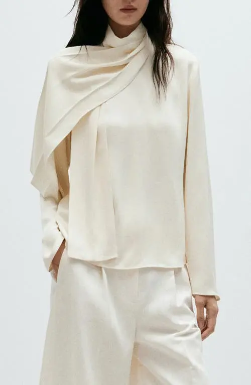 Mango Pleated Turtleneck Top - Ecru