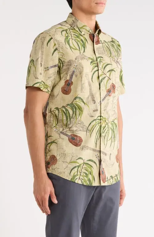 Reyn Spooner Kamaka Ukulele Short Sleeve Cotton Blend Button-down Shirt - Sand