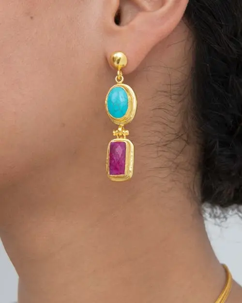 OTTOMAN HANDS Duel Stone Drop Earrings