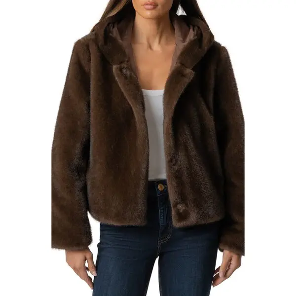 Kut From The Kloth Saskia Hooded Faux Fur Jacket - Chocolate