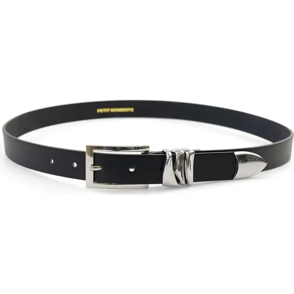 PETIT MOMENTS Modern Faux Leather Belt - Black/silver