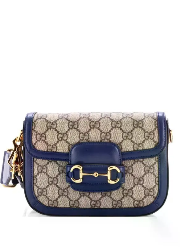 Gucci Horsebit 1955 Shoulder Bag Gg Coated Canvas With Leather Mini Crossbody Bag - Blue