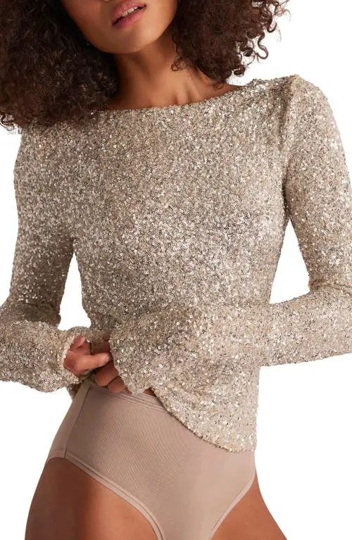 Free People Intimately Fp Leading The Way Sequin Long Sleeve Tee - Silver