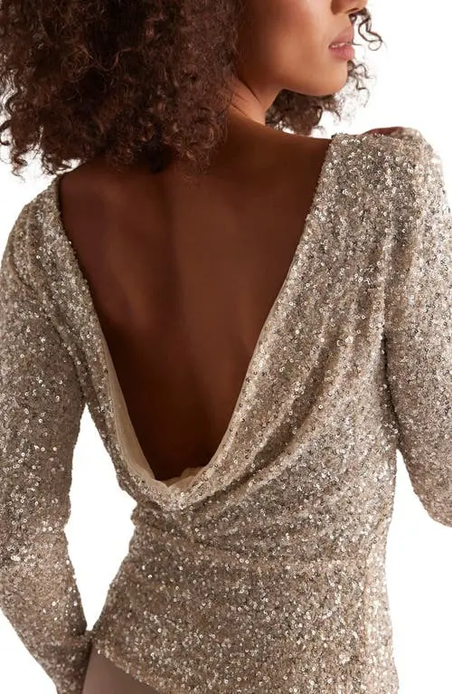 Free People Intimately Fp Leading The Way Sequin Long Sleeve Tee - Silver