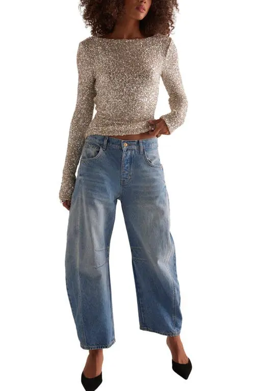 Free People Intimately Fp Leading The Way Sequin Long Sleeve Tee - Silver