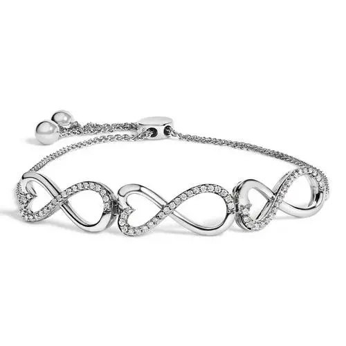 HAUS OF BRILLIANCE Sterling 1/3 Cttw Diamond Infinity Heart Link Adjustable Bolo Bracelet - Silver