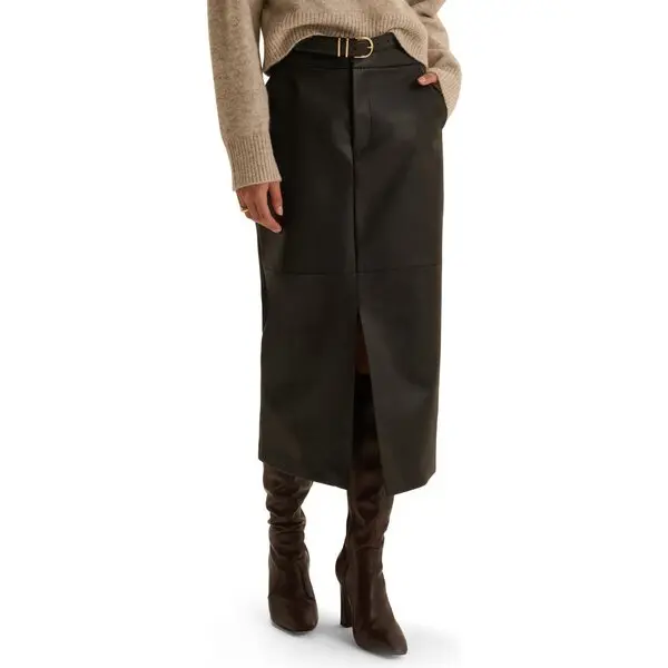 FAVORITE DAUGHTER The Meyer Faux Leather Midi Skirt - Black