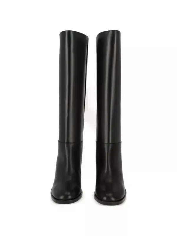 VIA ROMA 15 V-detail Leather Knee-high Boots - Black