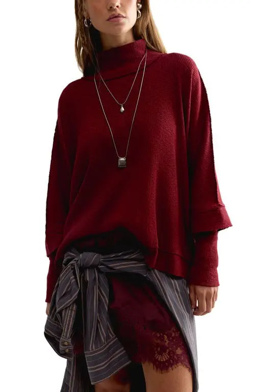 Free People Moon Daisy Mock Neck Top - Cabernet