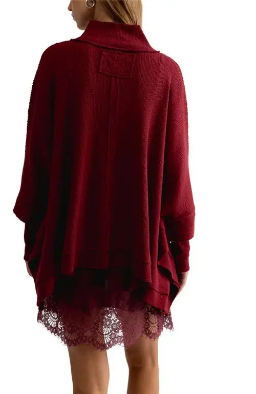 Free People Moon Daisy Mock Neck Top - Cabernet