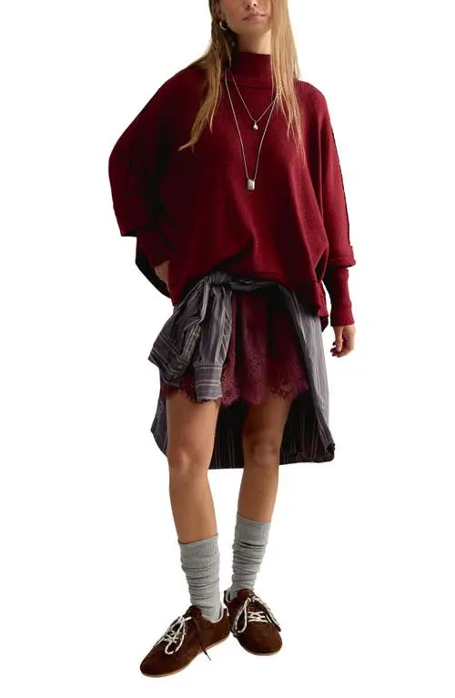 Free People Moon Daisy Mock Neck Top - Cabernet