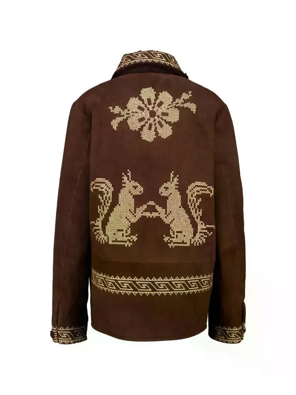 BAZISZT Embroidered Shearling-collar Jacket