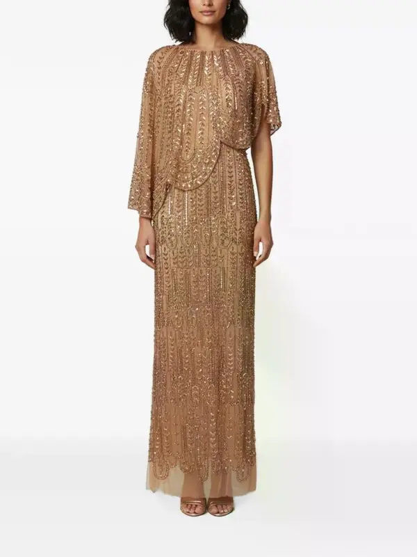 Elisabetta Franchi Embellished Asymmetric Cape Midi Dress - Neutrals