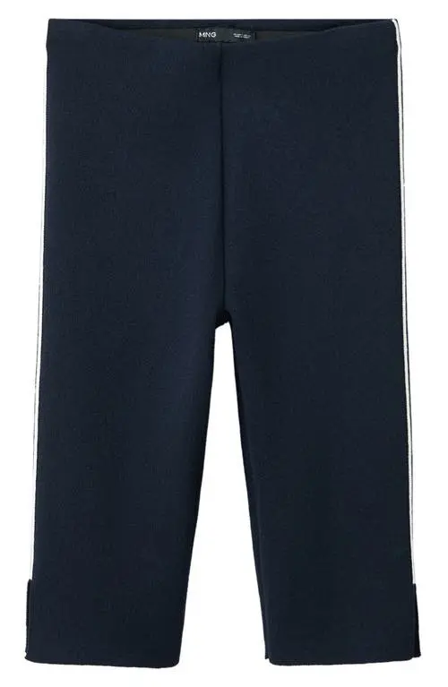 Mango Contrast Stripe Knit Mid Rise Capri Pants - Navy