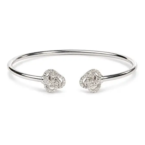 HAUS OF BRILLIANCE 925 Sterling Diamond Accent Love Knot Flexy Open Bangle Bracelet - Silver