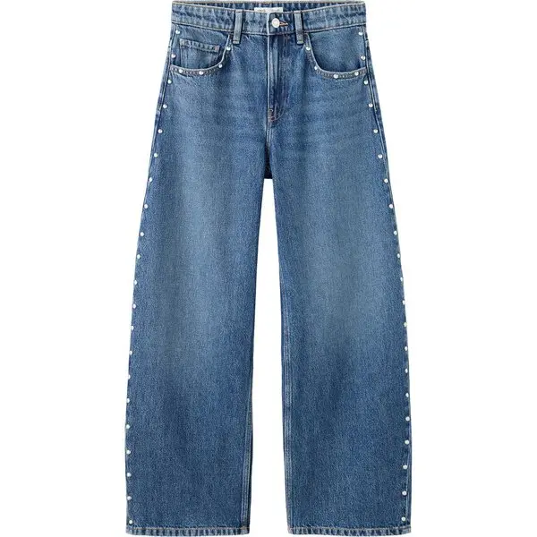 Mango Studded Mid Rise Balloon Jeans - Medium Blue