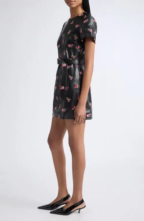 Cinq À Sept Bea Tossed Roses Embroidered Faux Leather Minidress - Black Multi