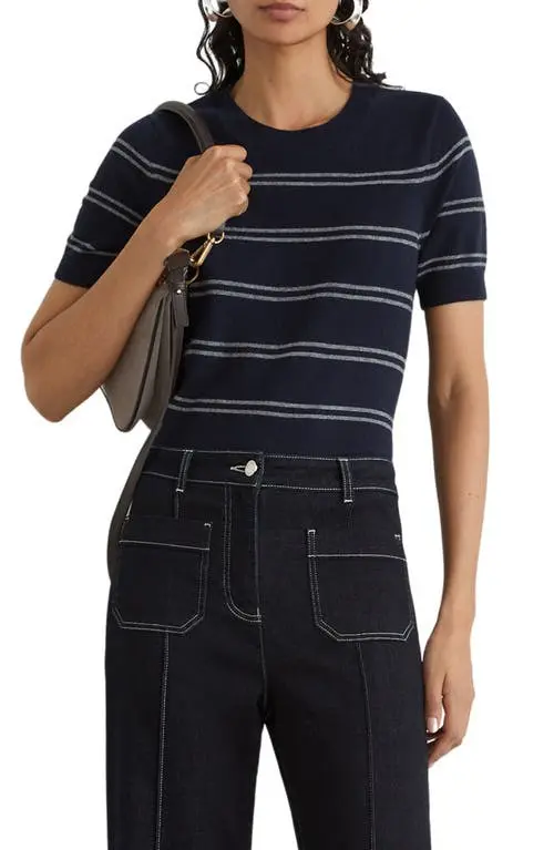 REISS Sabrina Short Sleeve Sweater - Navy/grey