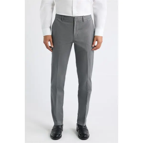 Nordstrom Everyday Flat Front Stretch Cotton Trousers - Grey Texture