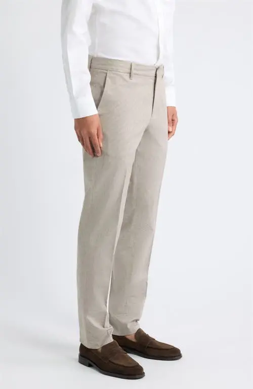 Nordstrom Everyday Flat Front Stretch Cotton Dress Pants - Tan Houndstooth