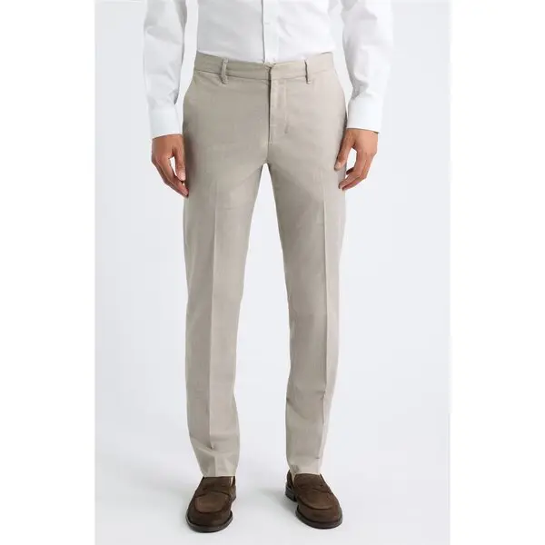 Nordstrom Everyday Flat Front Stretch Cotton Trousers - Tan Houndstooth