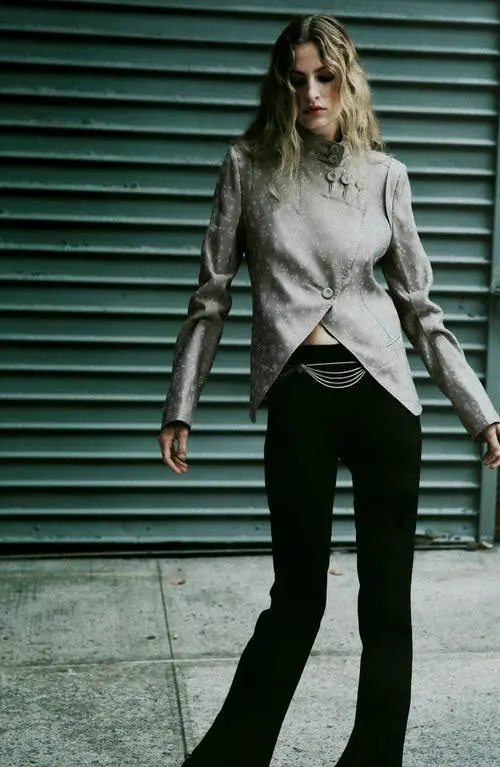 Mango Floral Jacquard Asymmetric Jacket